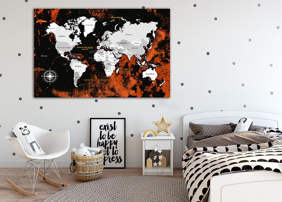 Jeans World Map Red World Map Canvas Watercolor Map Art World Map Art ...