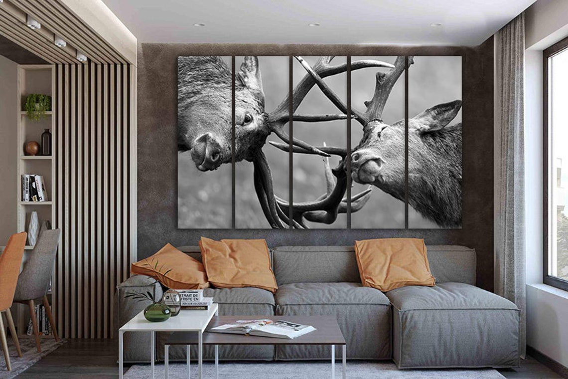 Stag Canvas Large Wall Art Deer Decor Animal Wall Art Deer Fight ...