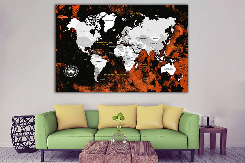 Jeans World Map Red World Map Canvas Watercolor Map Art World Map Art ...