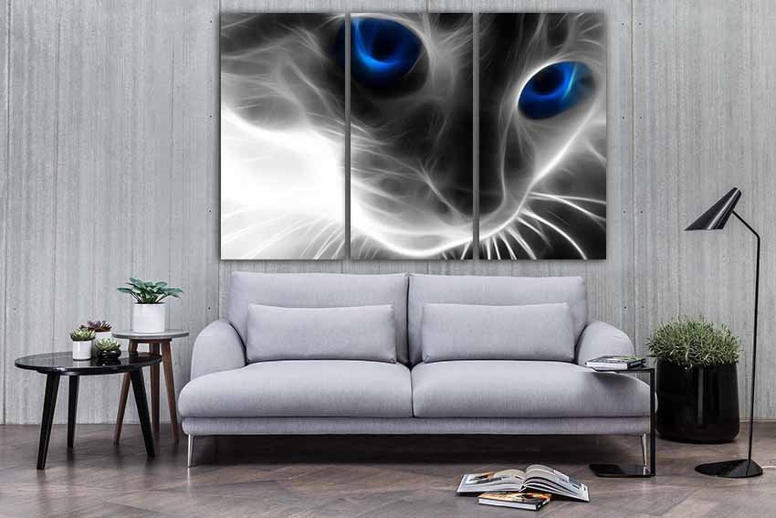 Cat canvas Animal wall art Blue eyes cat White black décor | Etsy