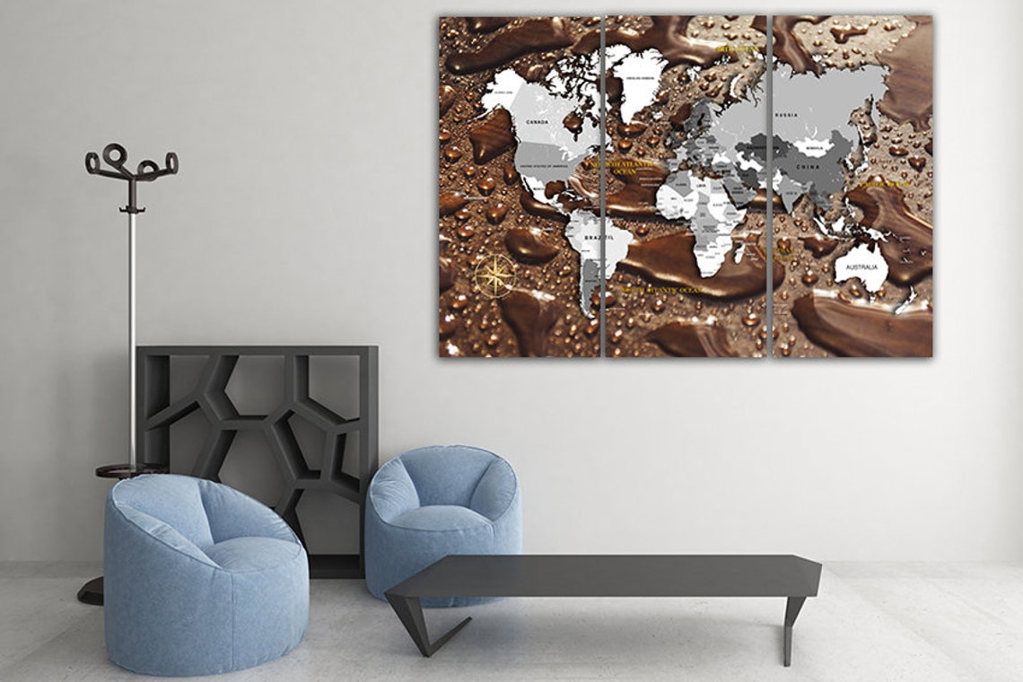 Rain World Map Canvas Travel Decor World Map Canvas Drops - Etsy