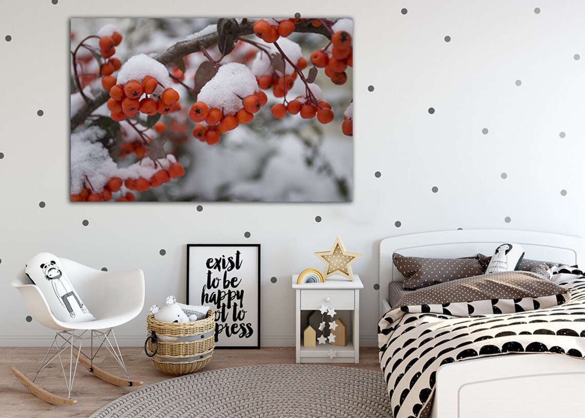 Red Berry Canvas Branches Print Viburnum Décor Nature Art Landscape Art ...