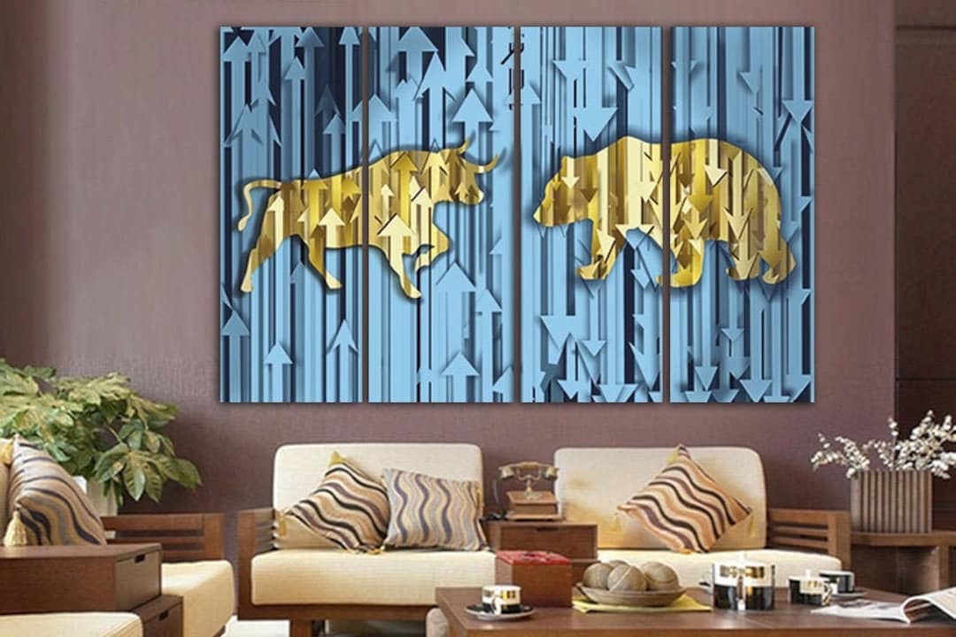 Bull Bear Stock Market Décor Wall Street Canvas Stock Exchange Charging ...