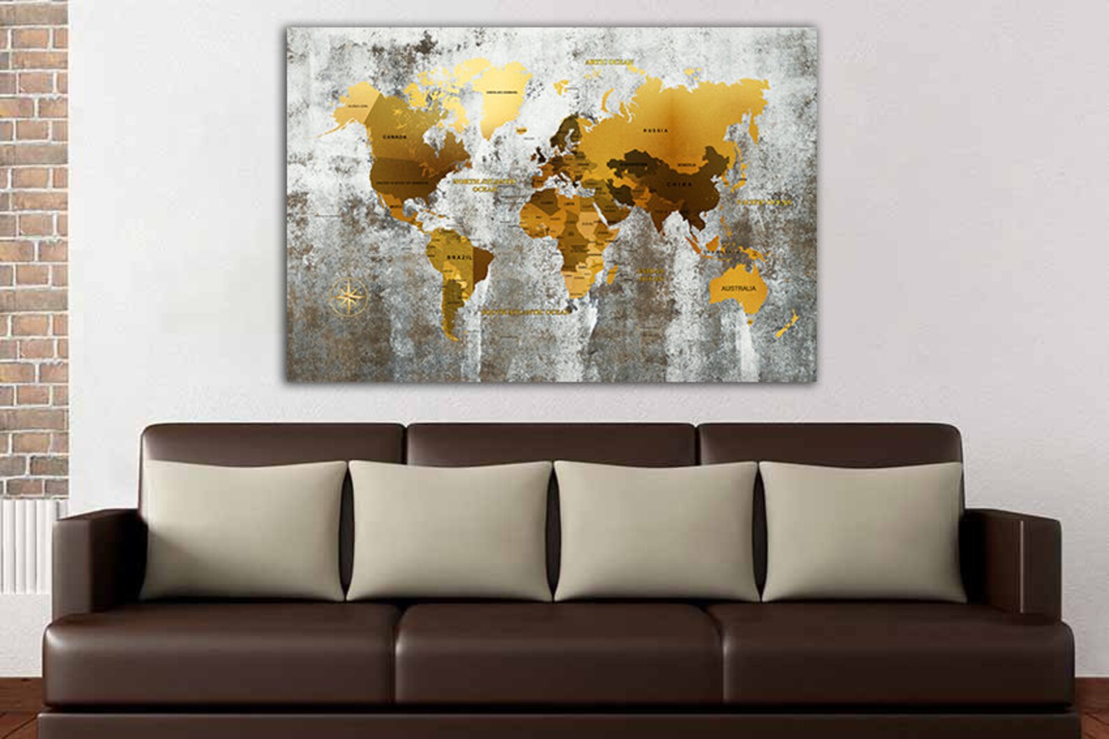 Gold World Map Continent Art Old World Canvas Beautiful World - Etsy