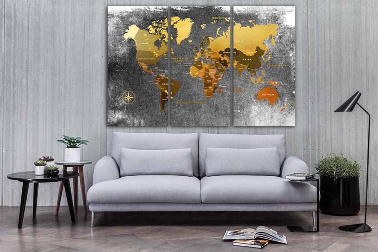 Grey World Map Canvas Travel Map Gift World Map Canvas Printable World ...
