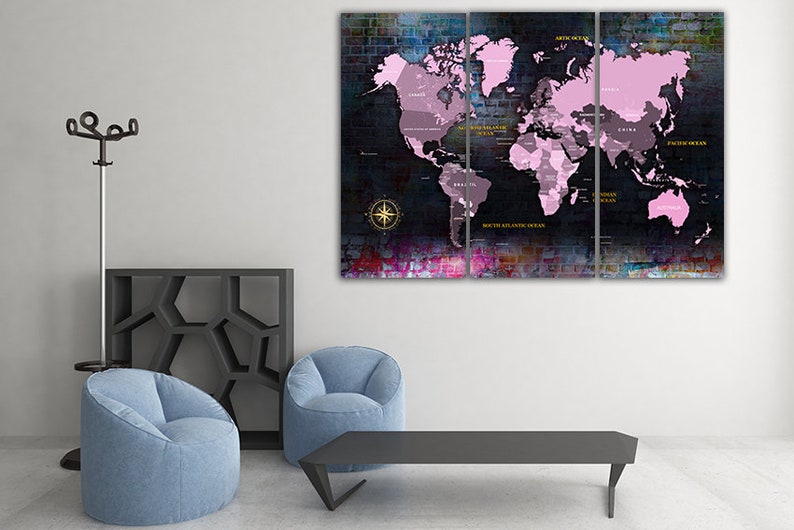 Colorful World Map Canvas Pink World Map Purple World Map - Etsy