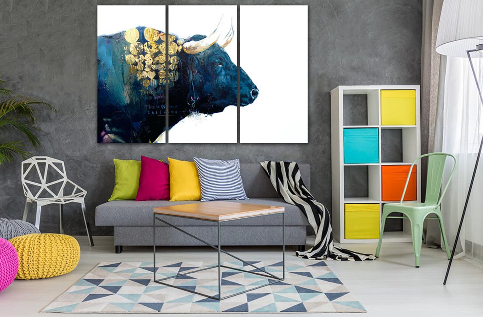 Bull Canvas Animal Wall Art Blue Gold Décor Nature Print Bull - Etsy
