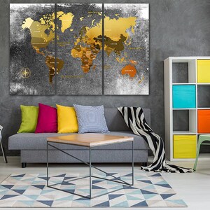 Grey World Map Canvas Travel Map Gift World Map Canvas Printable World ...
