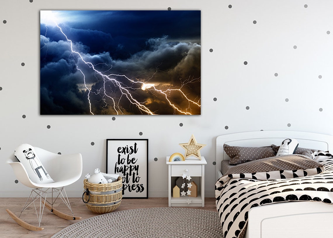 Lightning Canvas Night Sky Print Lightning Bolt Cloud Wall | Etsy