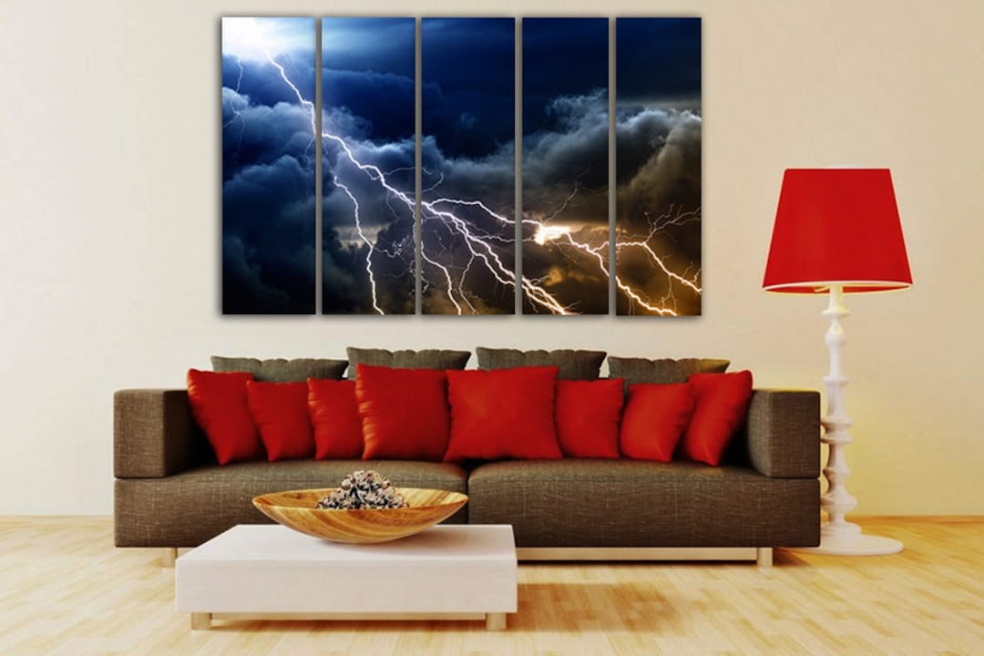 Lightning Canvas Night Sky Print Lightning Bolt Cloud Wall Décor Sky ...