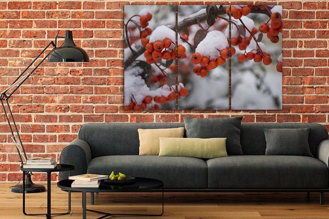 Red Berry Canvas Branches Print Viburnum Décor Nature Art Landscape Art ...