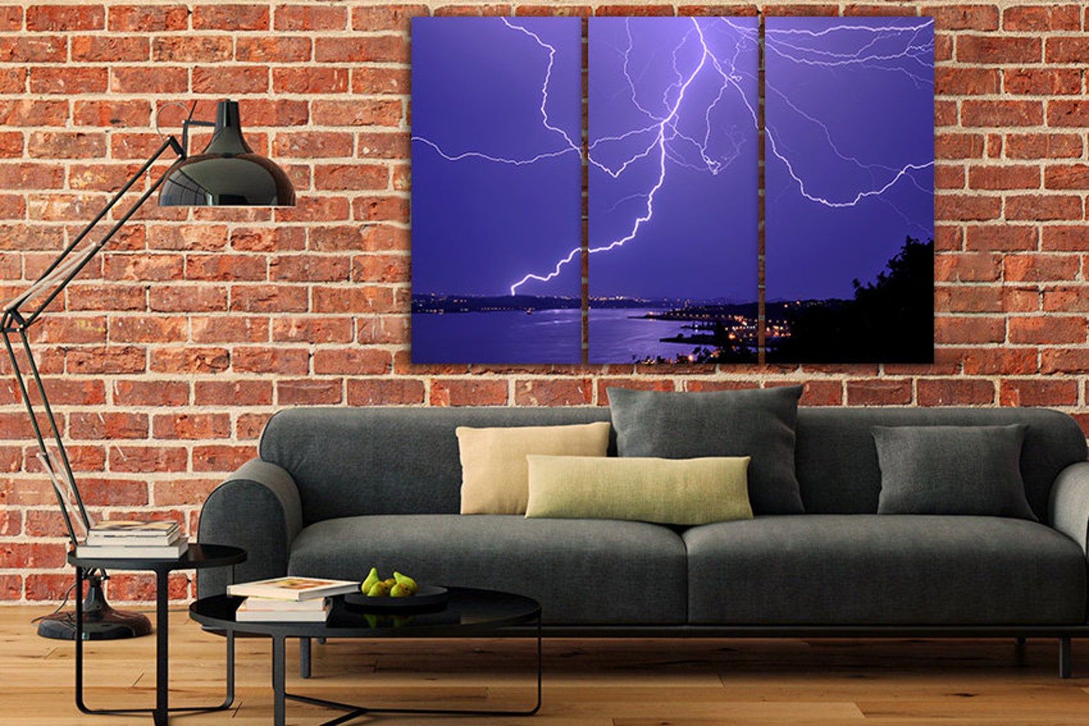 Lightning Canvas Night City Print Quebec Wall Décor Canada Print ...
