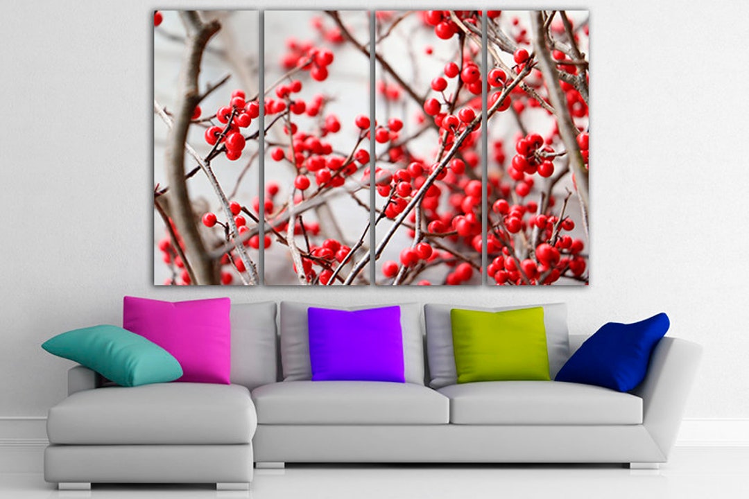 Red Berry Canvas Branches Print Viburnum Décor Nature Art Landscape Art ...