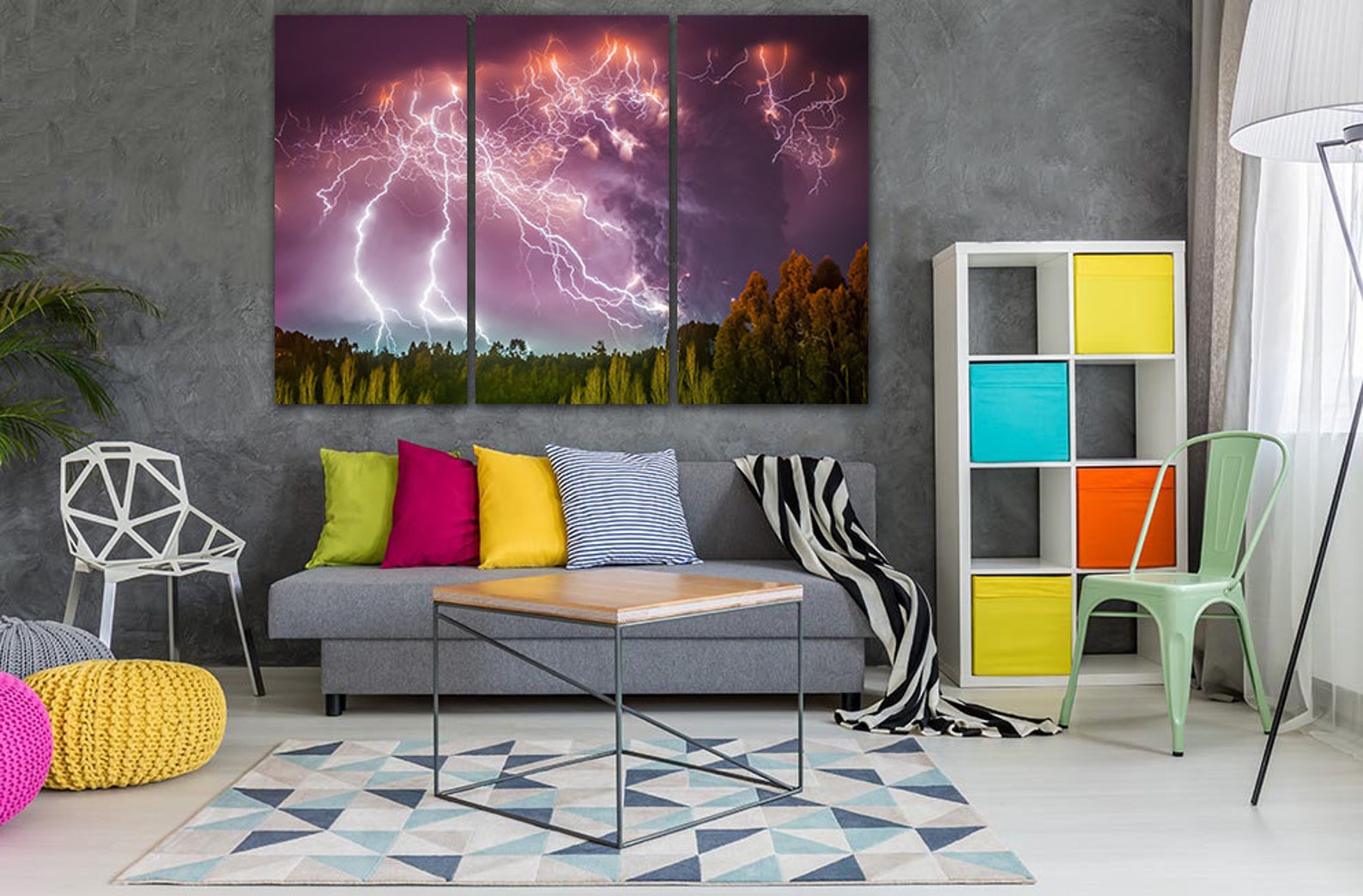 Eruption Wall Art Lightning Bolt Volcano Canvas Forest Wall Decor ...