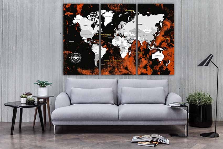 Jeans World Map Red World Map Canvas Watercolor Map Art World Map Art ...