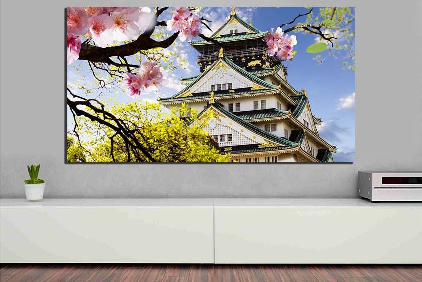 Japan Canvas Modern Art Samurai Castle Sakura Wall Décor Japanese Art ...