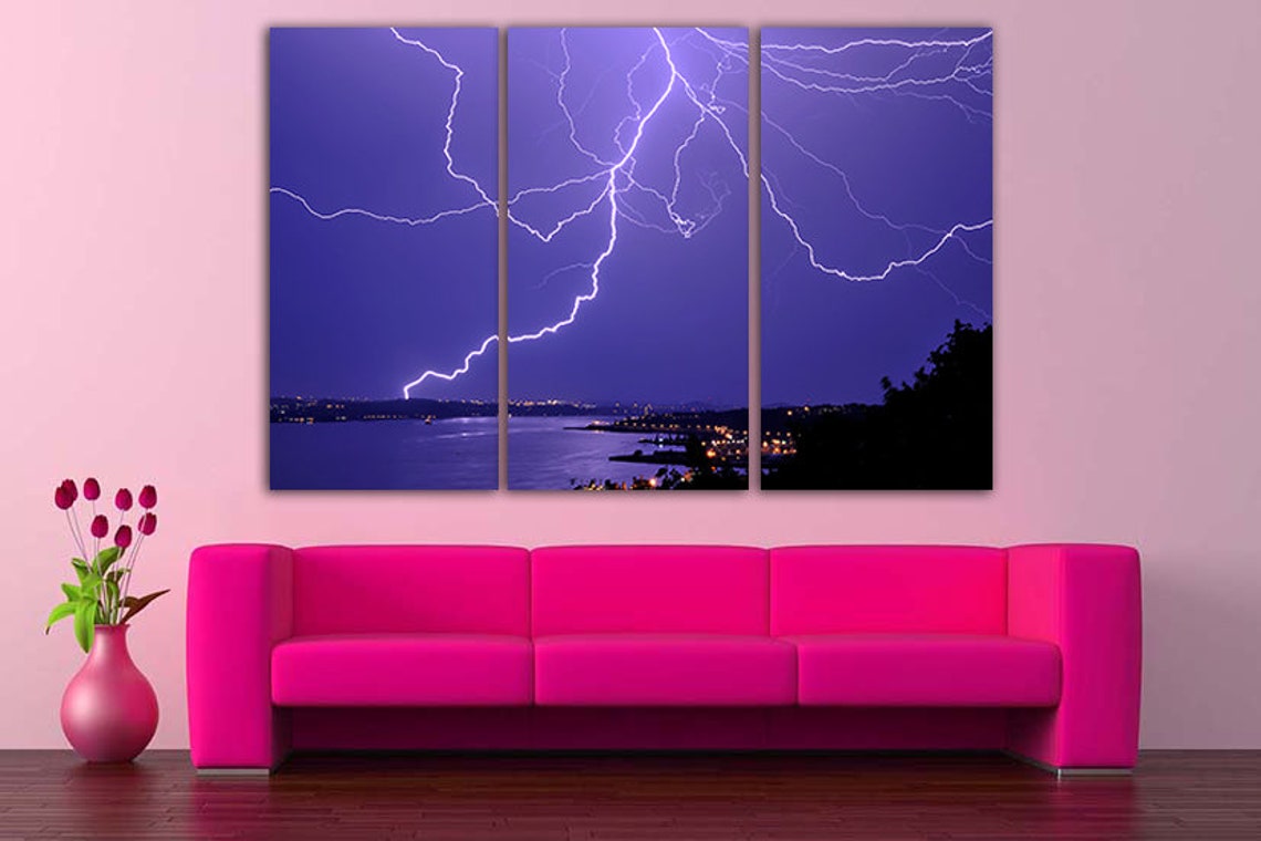 Lightning Canvas Night City Print Quebec Wall Décor Canada | Etsy