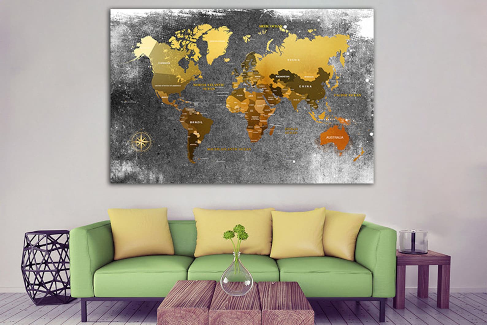 Grey World Map Canvas Travel Map Gift World Map Canvas Printable World ...