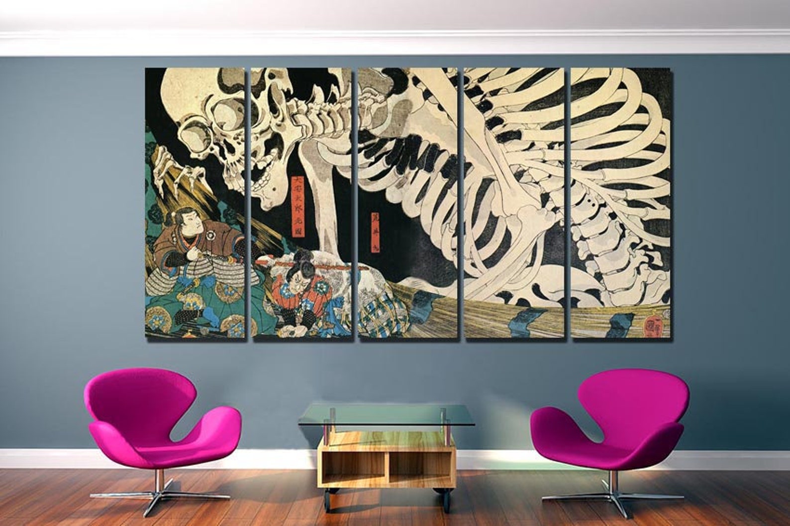 Skeleton canvas Samurai wall art Japanese art Japanese style | Etsy