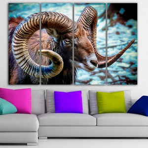 Ram Canvas Farmhouse Art Bighorn Sheep Canvas Wildlife Art Print ...