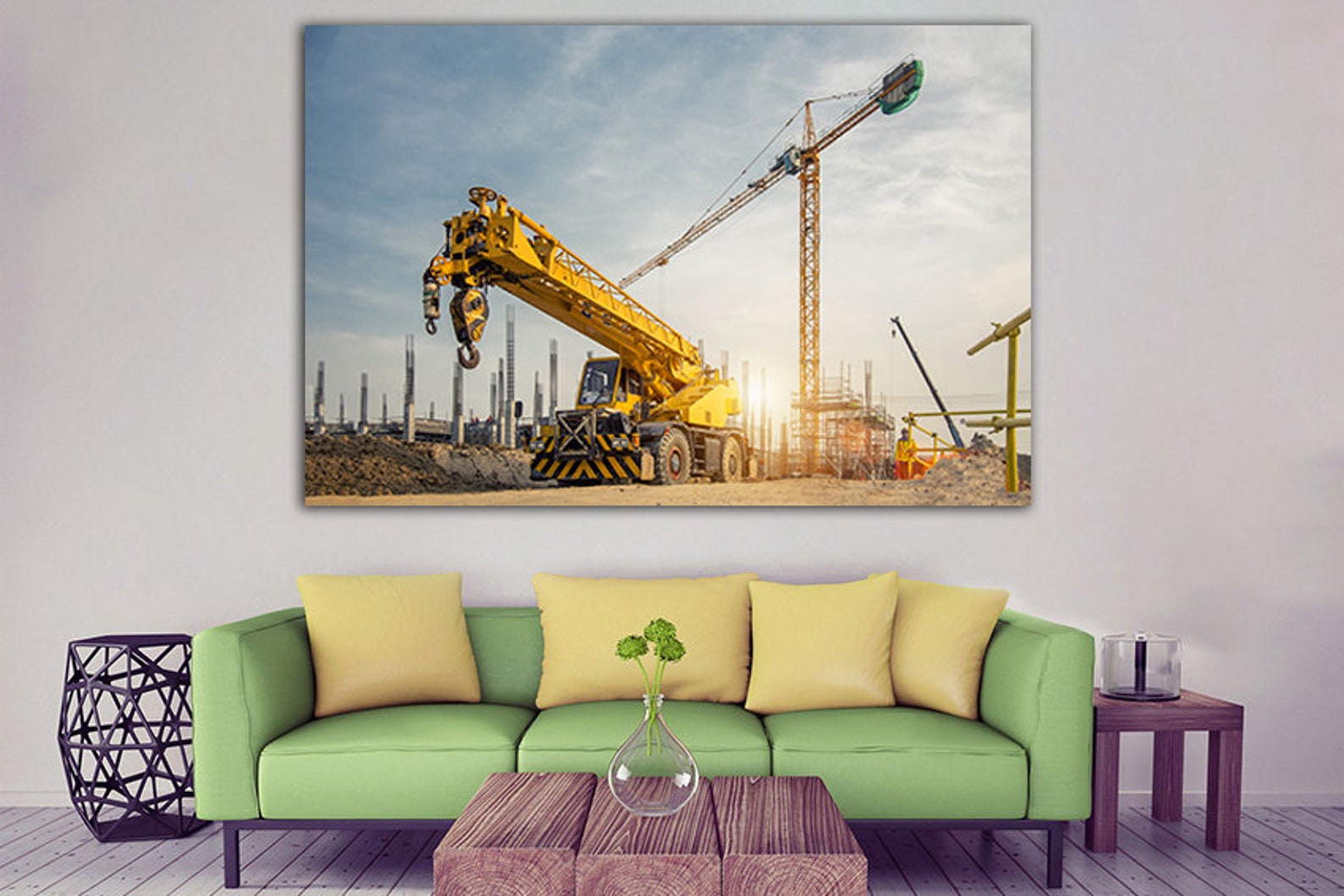 Crane Canvas Crane Print Construction Sites Machine Art Engine Wall ...