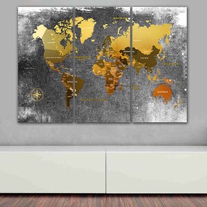 Grey World Map Canvas Travel Map Gift World Map Canvas Printable World ...