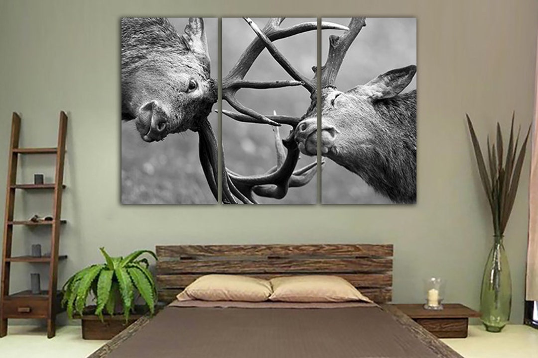 Stag Canvas Large Wall Art Deer Decor Animal Wall Art Deer Fight ...
