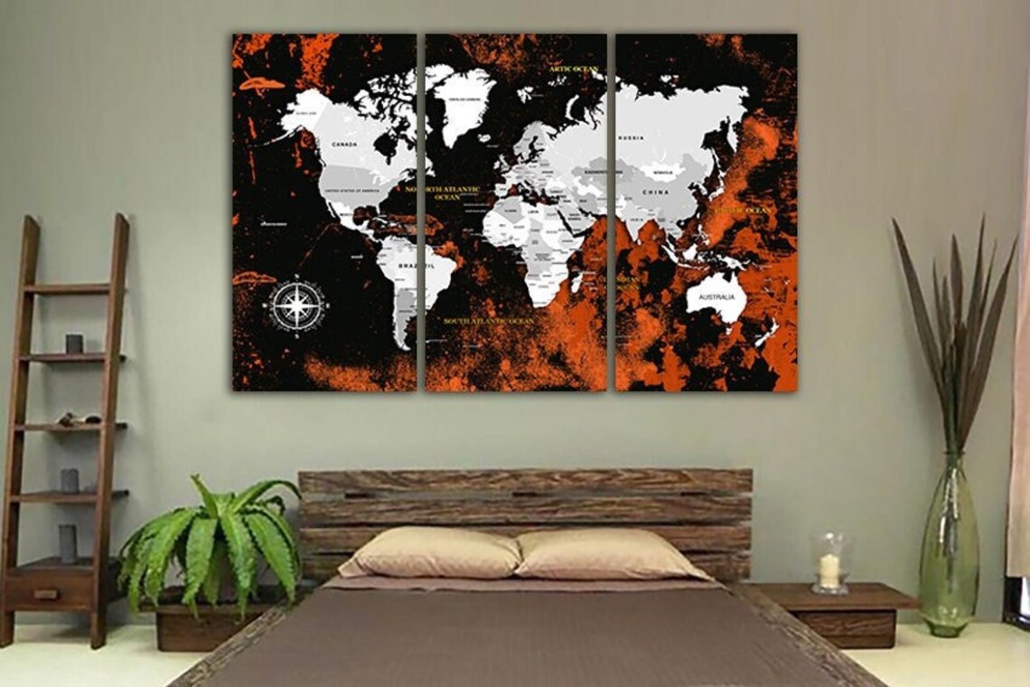 Jeans World Map Red World Map Canvas Watercolor Map Art World - Etsy