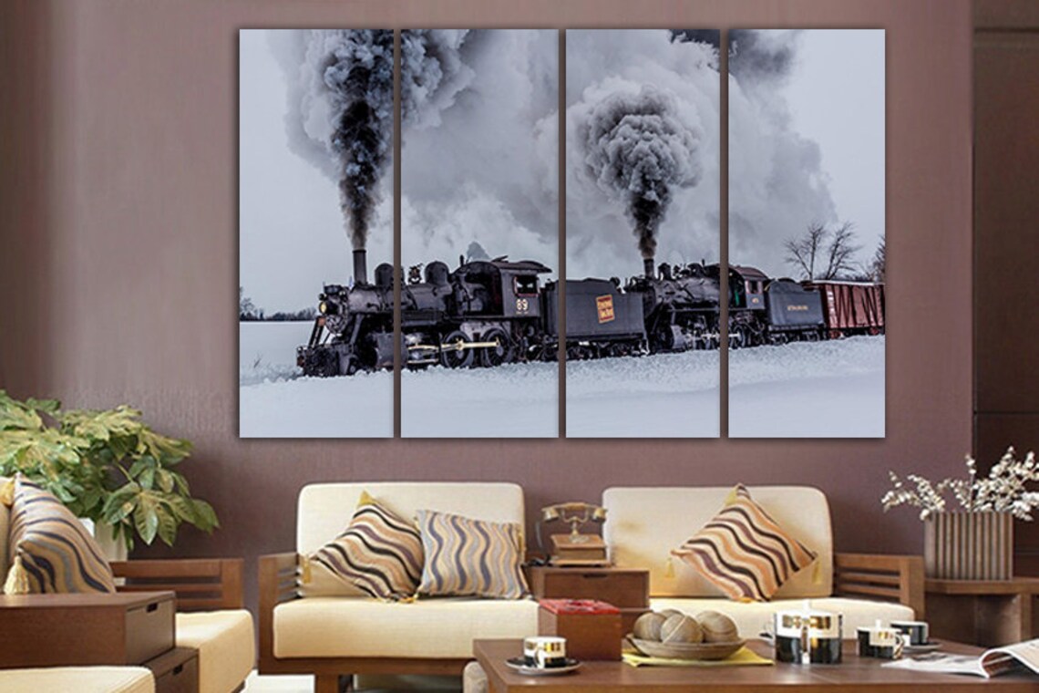 Train Canvas Winter Wall Decor Locomotive Print Machine Home - Etsy