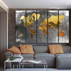 Grey World Map Canvas Travel Map Gift World Map Canvas Printable World ...