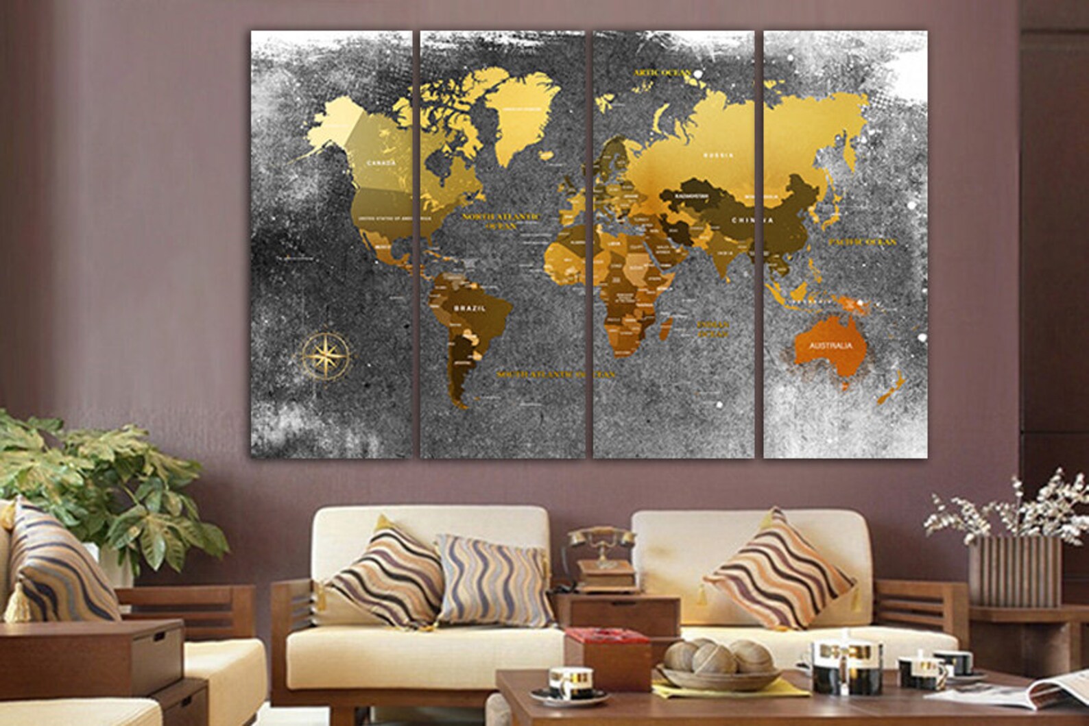 Grey World Map Canvas Travel Map Gift World Map Canvas Printable World ...