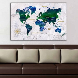 Green World Map Abstract Green Map Canvas Print Art Executive Style Map ...