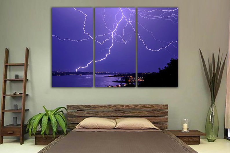 Lightning Canvas Night City Print Quebec Wall Décor Canada | Etsy