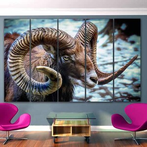 Ram Canvas Farmhouse Art Bighorn Sheep Canvas Wildlife Art Print ...