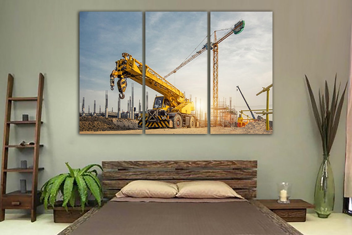 Crane Canvas Crane Print Construction Sites Machine Art Engine Wall ...