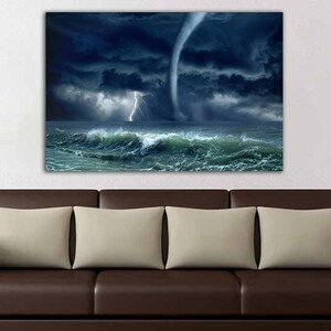 Storm Canvas Ocean Print Lightning Bolts Thunderstorm Nature Art ...