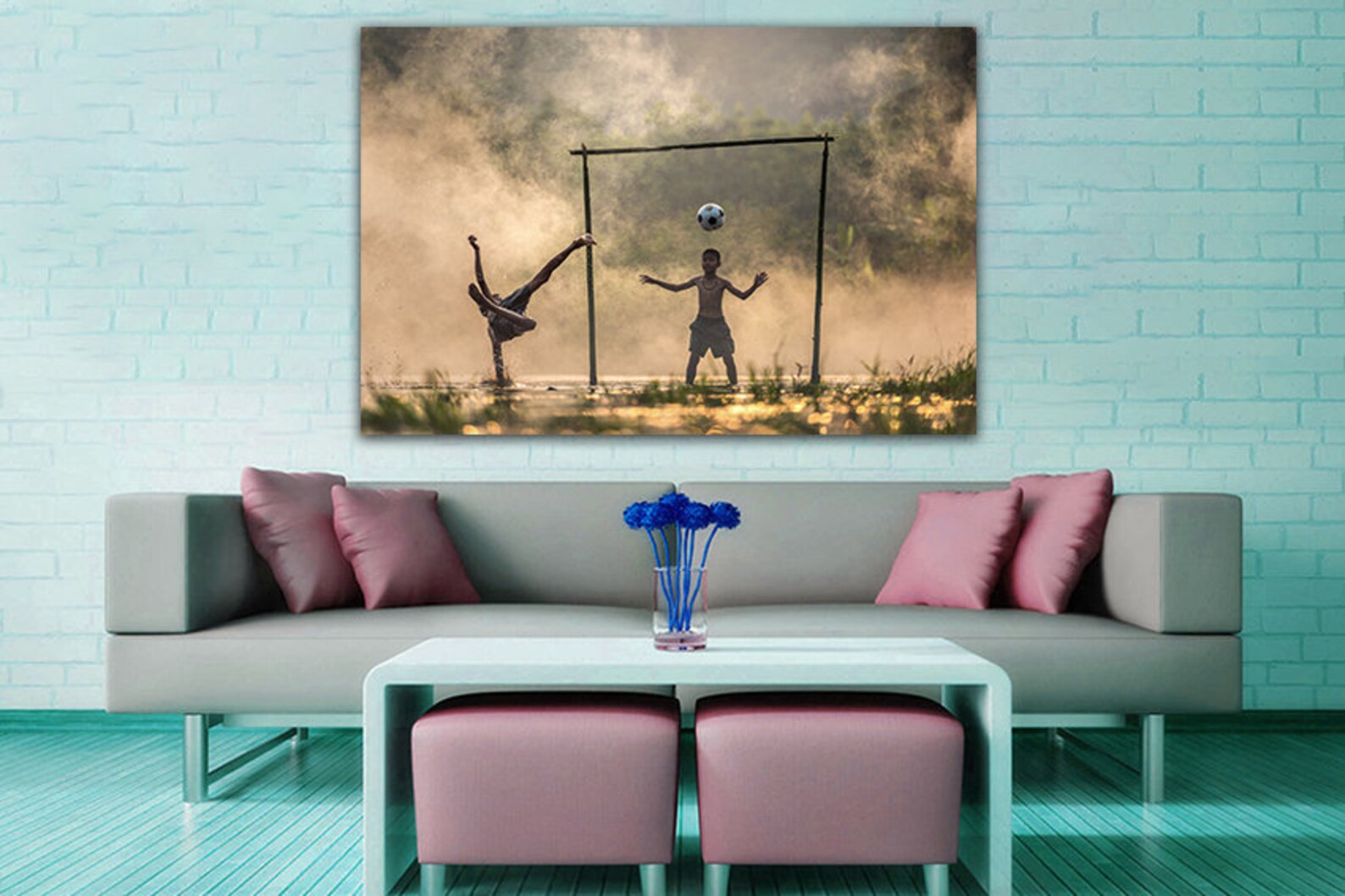 Football Canvas Modern Wall Art Kid Playing Football Game Print ...