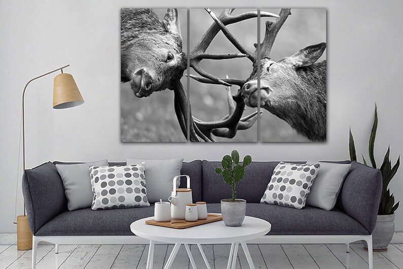 Stag Canvas Large Wall Art Deer Decor Animal Wall Art Deer Fight ...