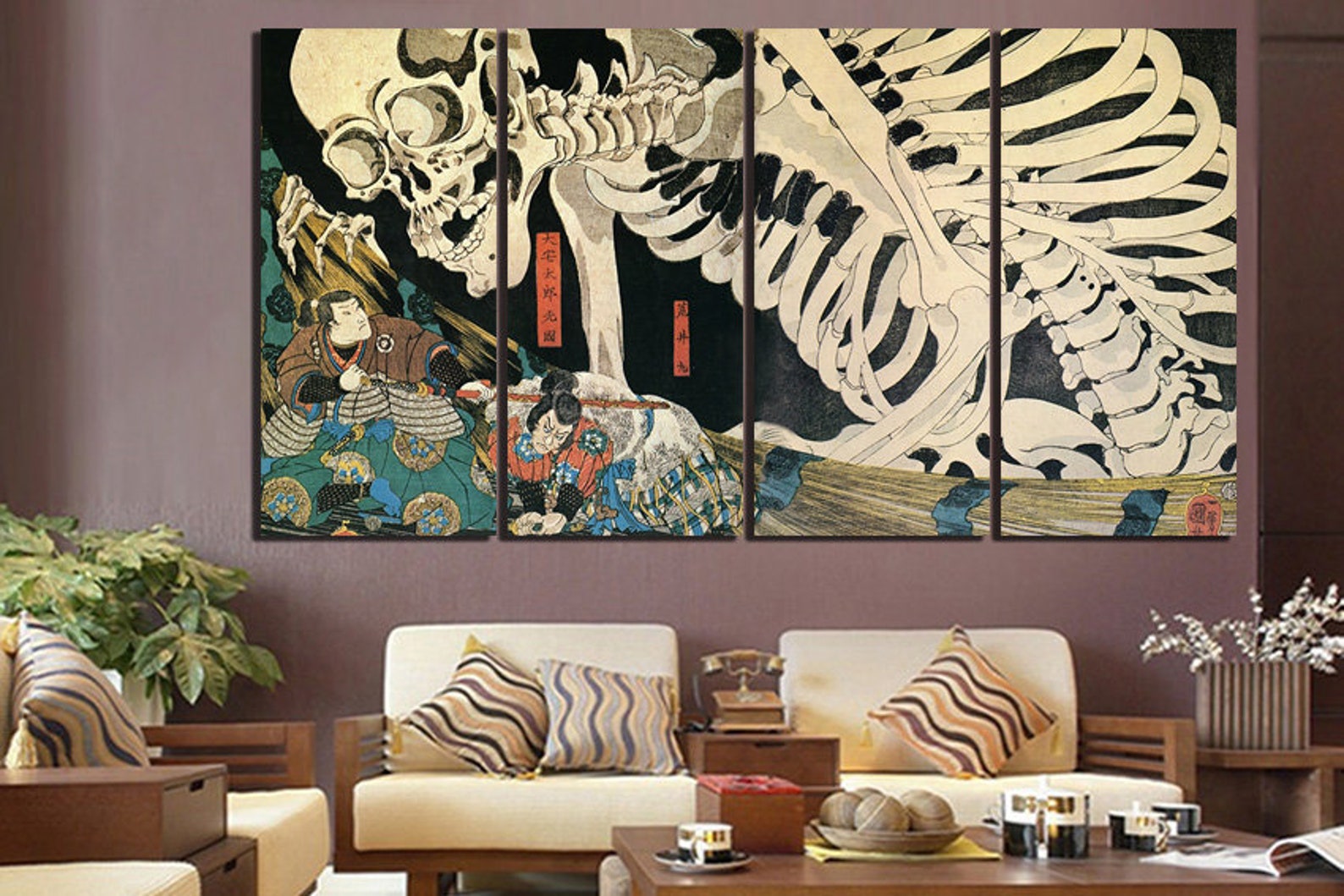 Skeleton Canvas Samurai Wall Art Japanese Art Japanese Style Japan ...