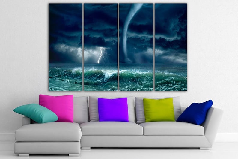 Storm Canvas Ocean Print Lightning Bolts Thunderstorm Nature Art ...