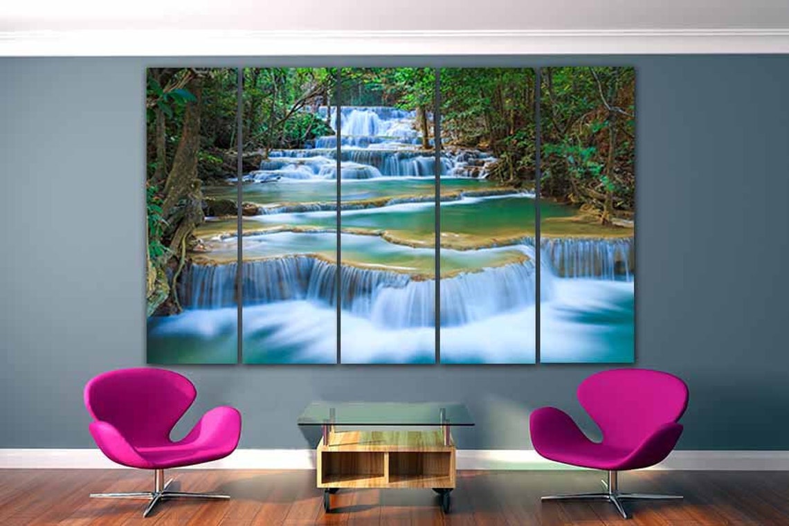 Waterfall Canvas Set Water Decor Cascade Wall Art Aqua Print Forest ...