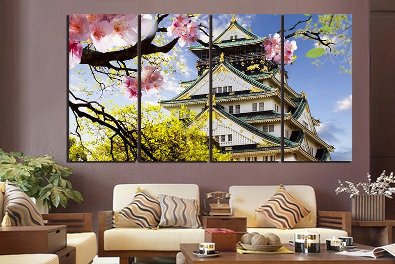 Japan Canvas Modern Art Samurai Castle Sakura Wall Décor Japanese Art ...