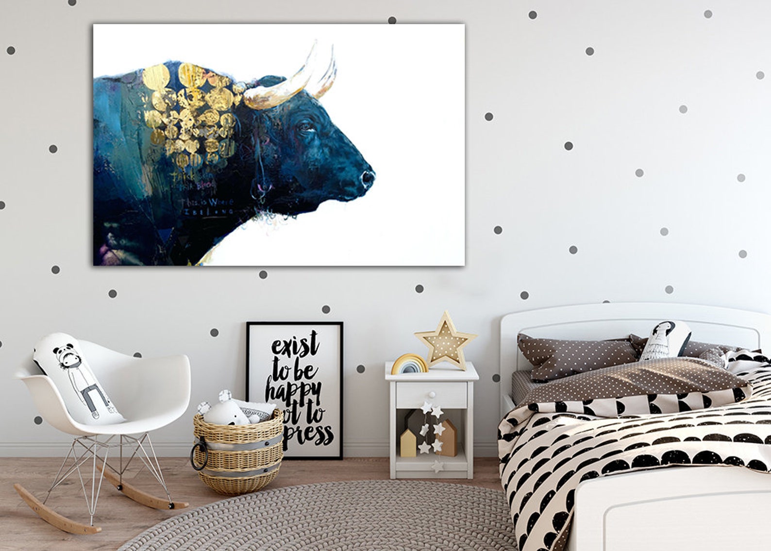 Bull Canvas Animal Wall Art Blue Gold Décor Nature Print Bull - Etsy