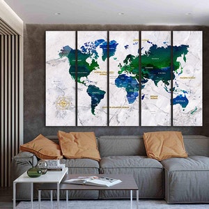 Green World Map Abstract Green Map Canvas Print Art Executive Style Map ...