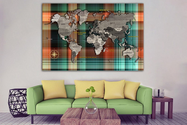 Canvas Wall Map Brown Grey Map Art Continent Canvas World Map - Etsy