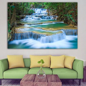 Waterfall Canvas Set Water Decor Cascade Wall Art Aqua Print Forest ...