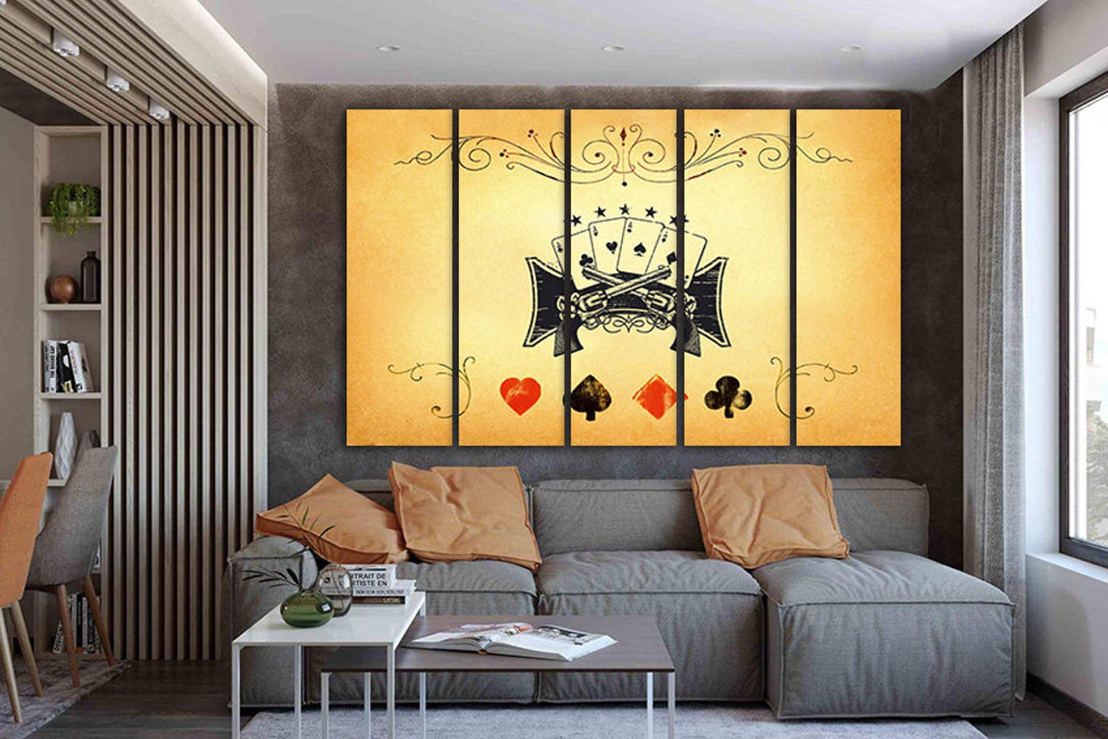 Playing cards Wall art canvas Money wall decor Casino print | Etsy