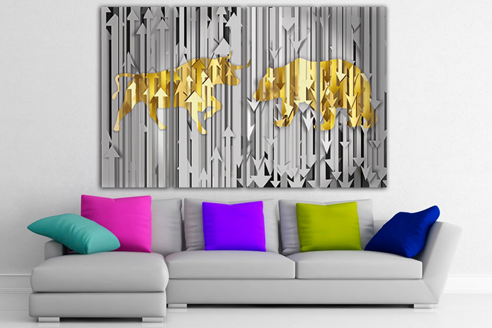 Bull Bear Stock Market Décor Wall Street Canvas Stock Exchange Charging ...