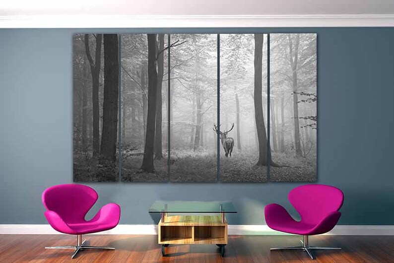 Stag canvas Large wall art Deer wall decor Forest art Tree art | Etsy