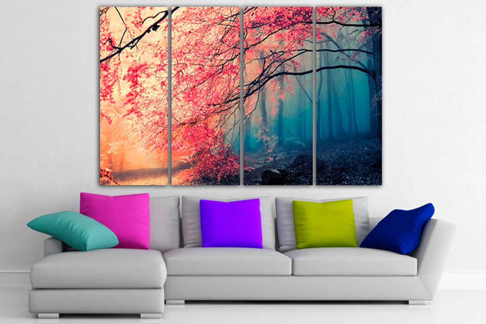 Red Forest Wall Art Canvas Tree Print Landscape Wall Art Foggy - Etsy